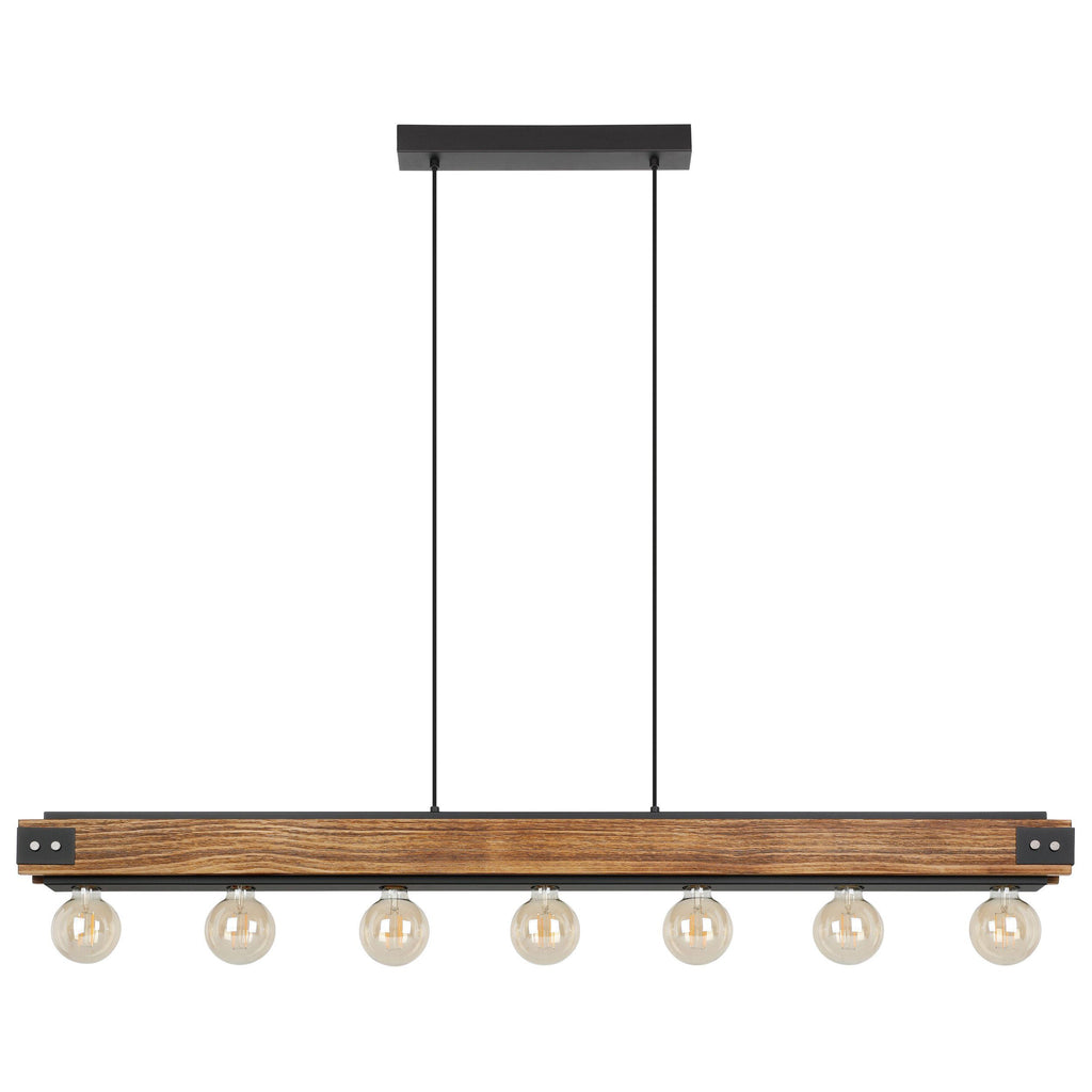 LAYHAM 7 Light Timber Pendant – Rustic Brown & Black | Davoluce Lighting